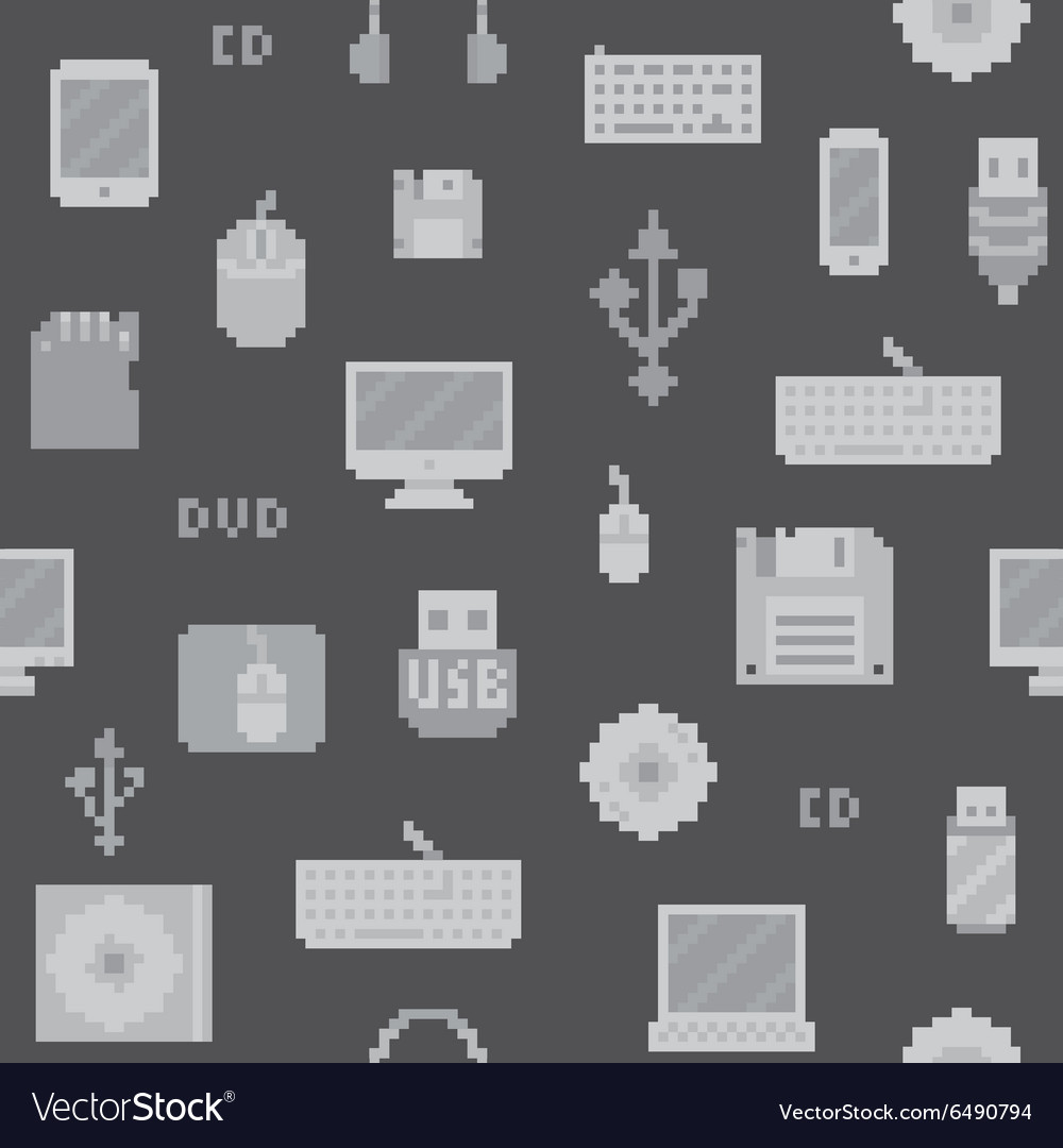 Pixel art computer objects seamless pattern Vector Image