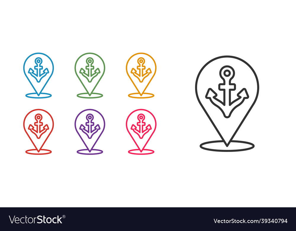Set line map pointer with anchor icon isolated Vector Image Set line map pointer with anchor icon isolated Vector Image