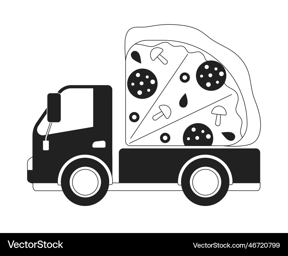 Delivery vehicle with pizza monochrome concept Vector Image