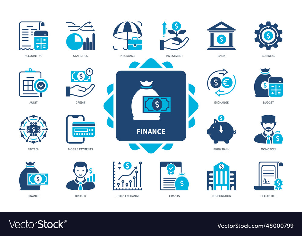 Finance solid icon set Royalty Free Vector Image