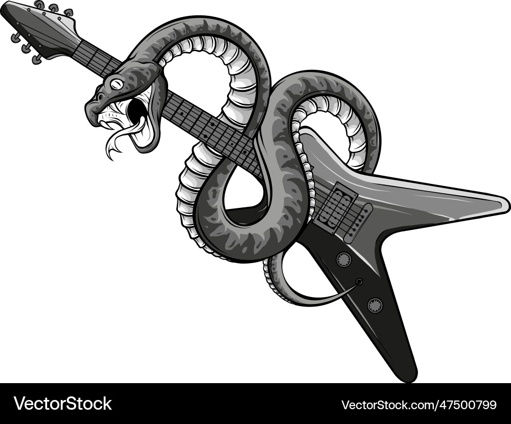 Monochromatic guitar with snake on white Vector Image