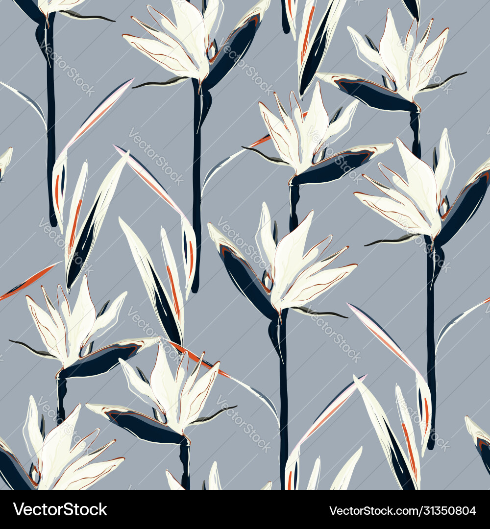 Drawing a yellow strelitzia flower on cream Vector Image