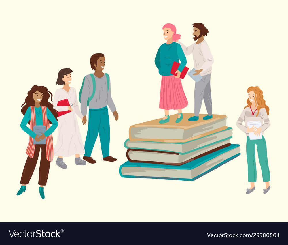 Literature fans multinational group people Vector Image Literature fans multinational group people Vector Image