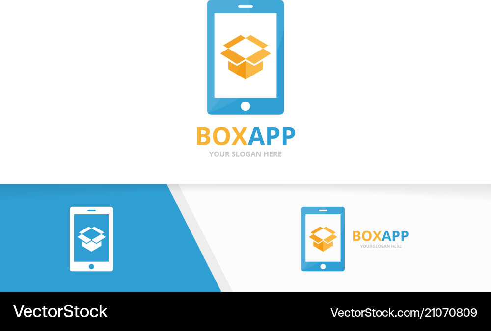 Box and phone logo combination package Royalty Free Vector