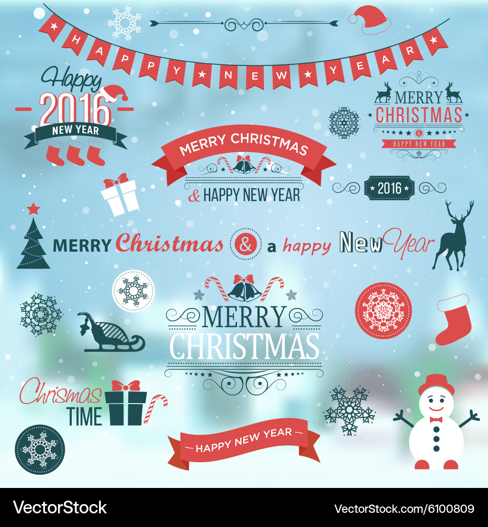Christmas set labels emblems on winter background Vector Image