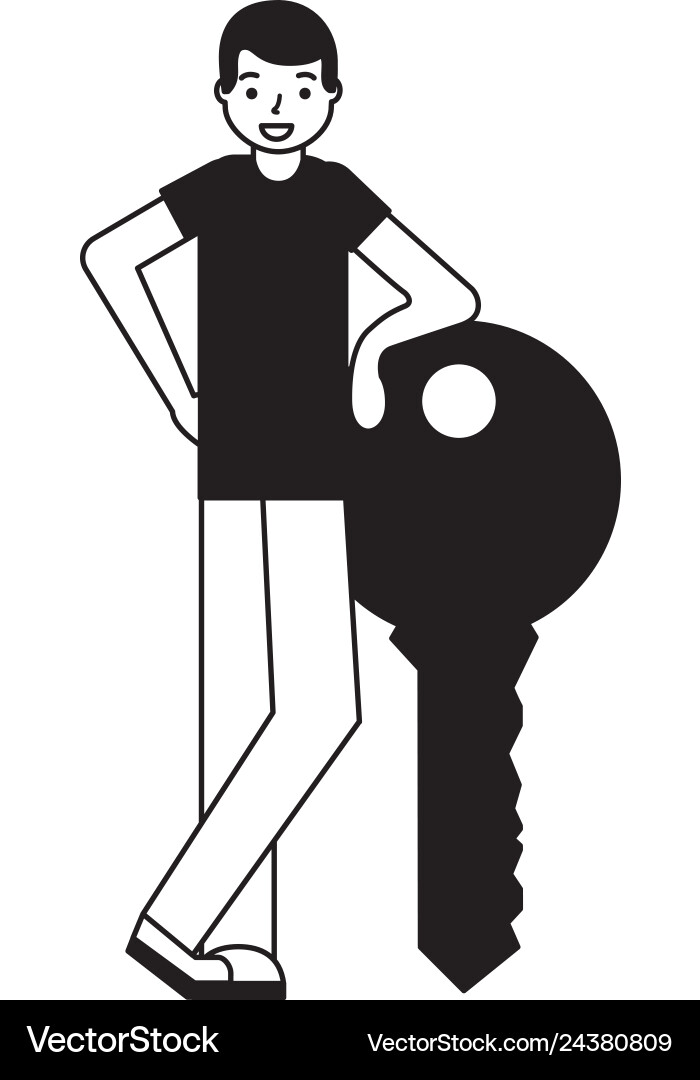 Man with key security protection Royalty Free Vector Image