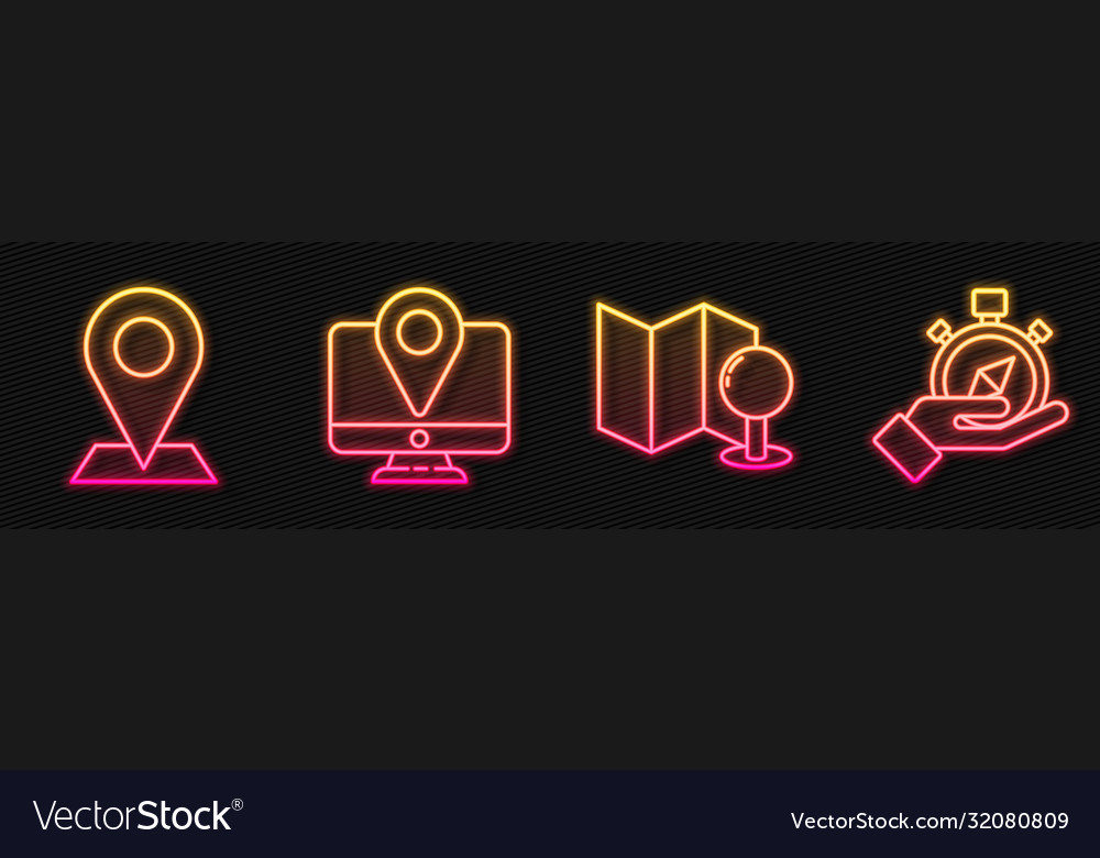 Set line folded map with push pin location Vector Image