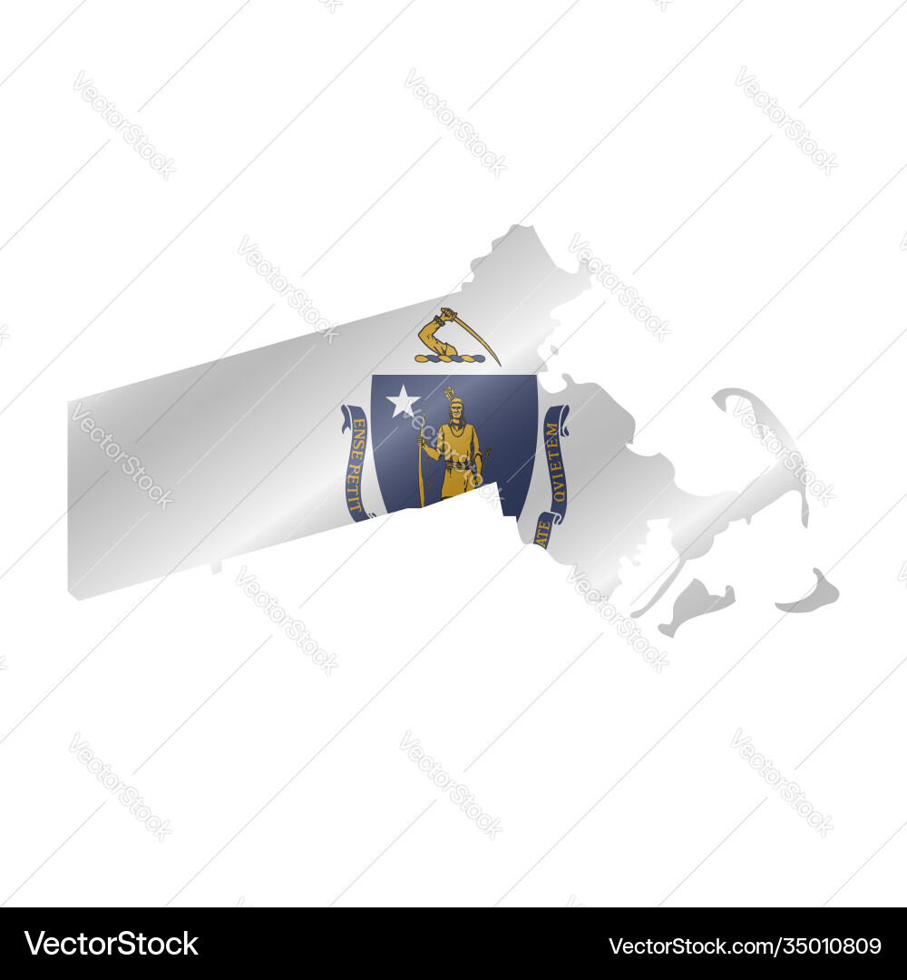 Waving flag map massachusetts Royalty Free Vector Image