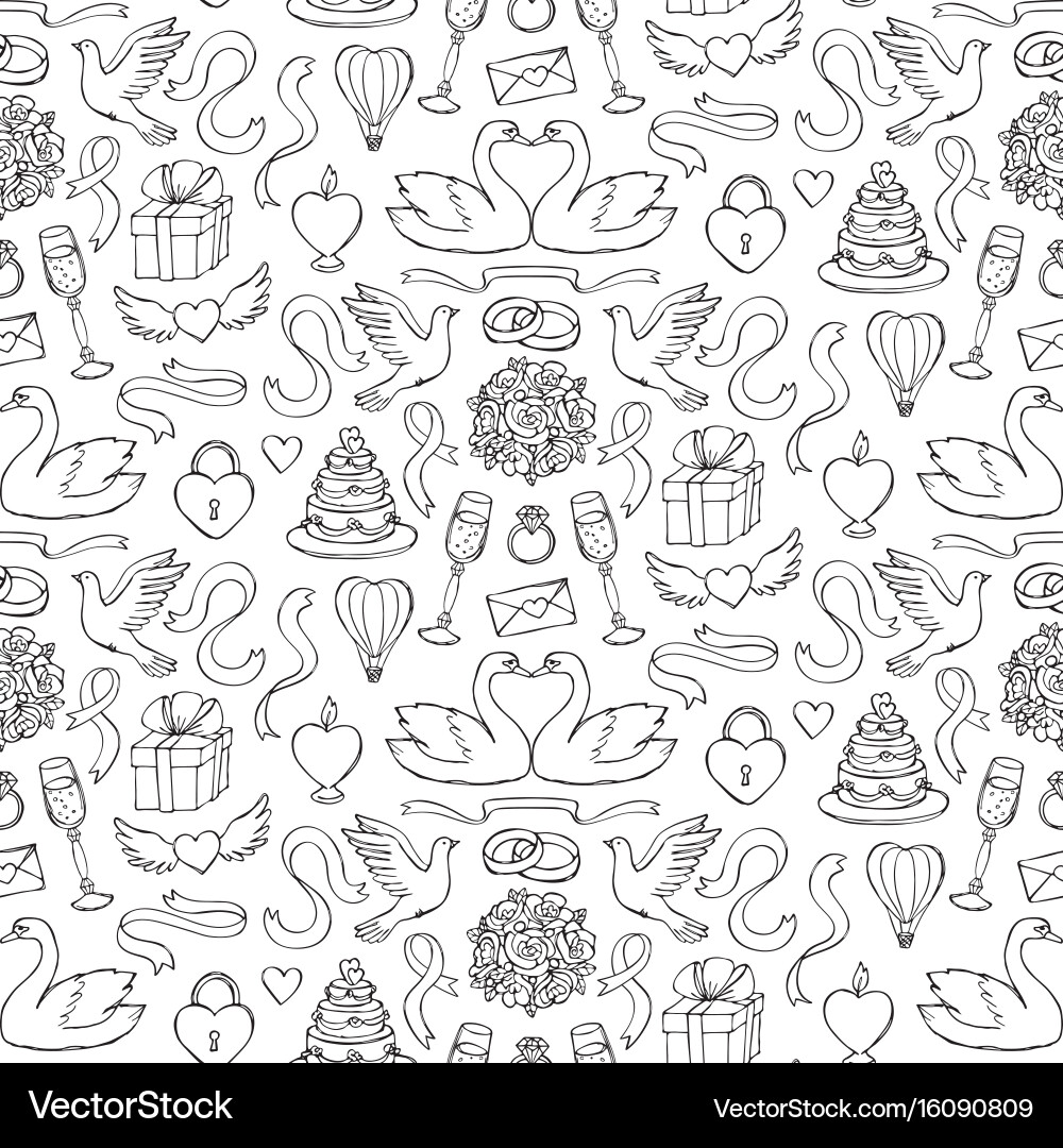Wedding hand drawn seamless pattern Royalty Free Vector