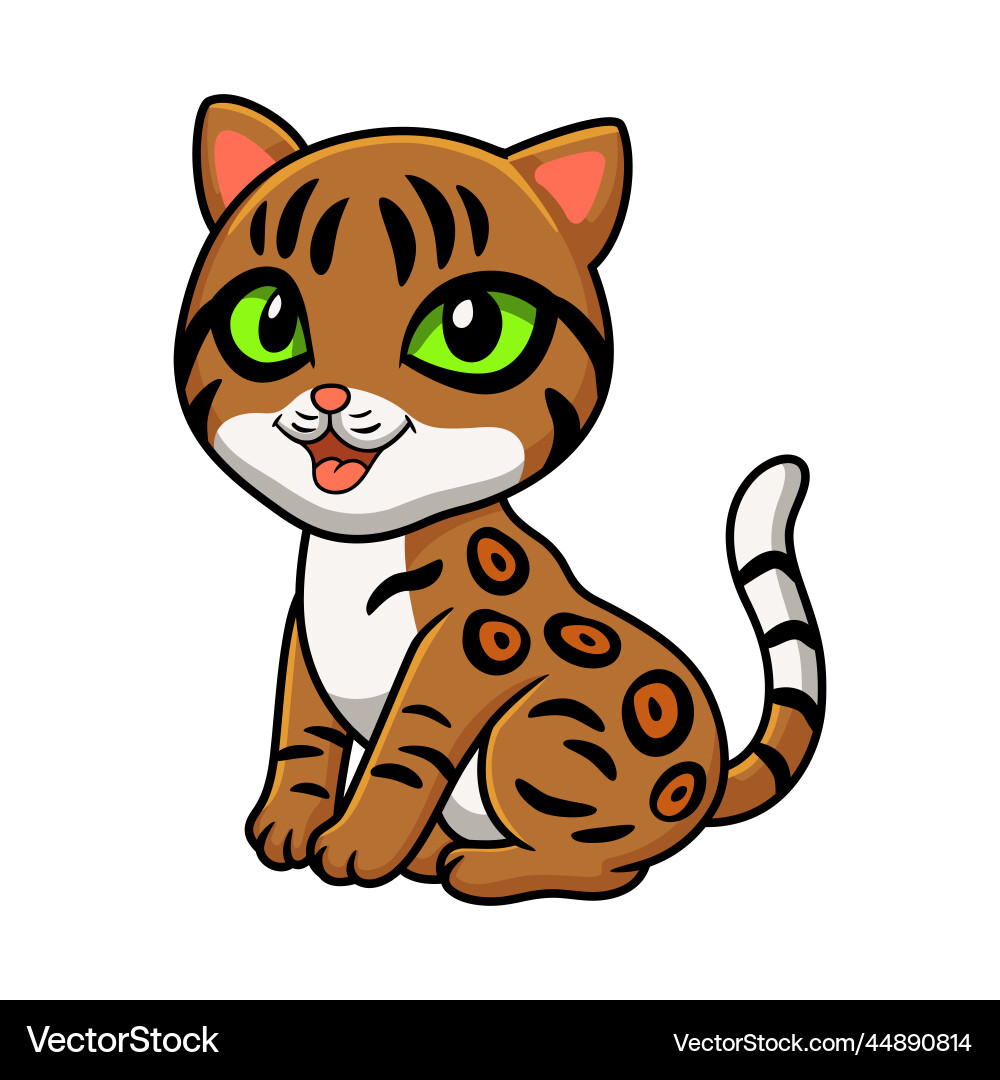 Cute bengal cat cartoon sitting Royalty Free Vector Image