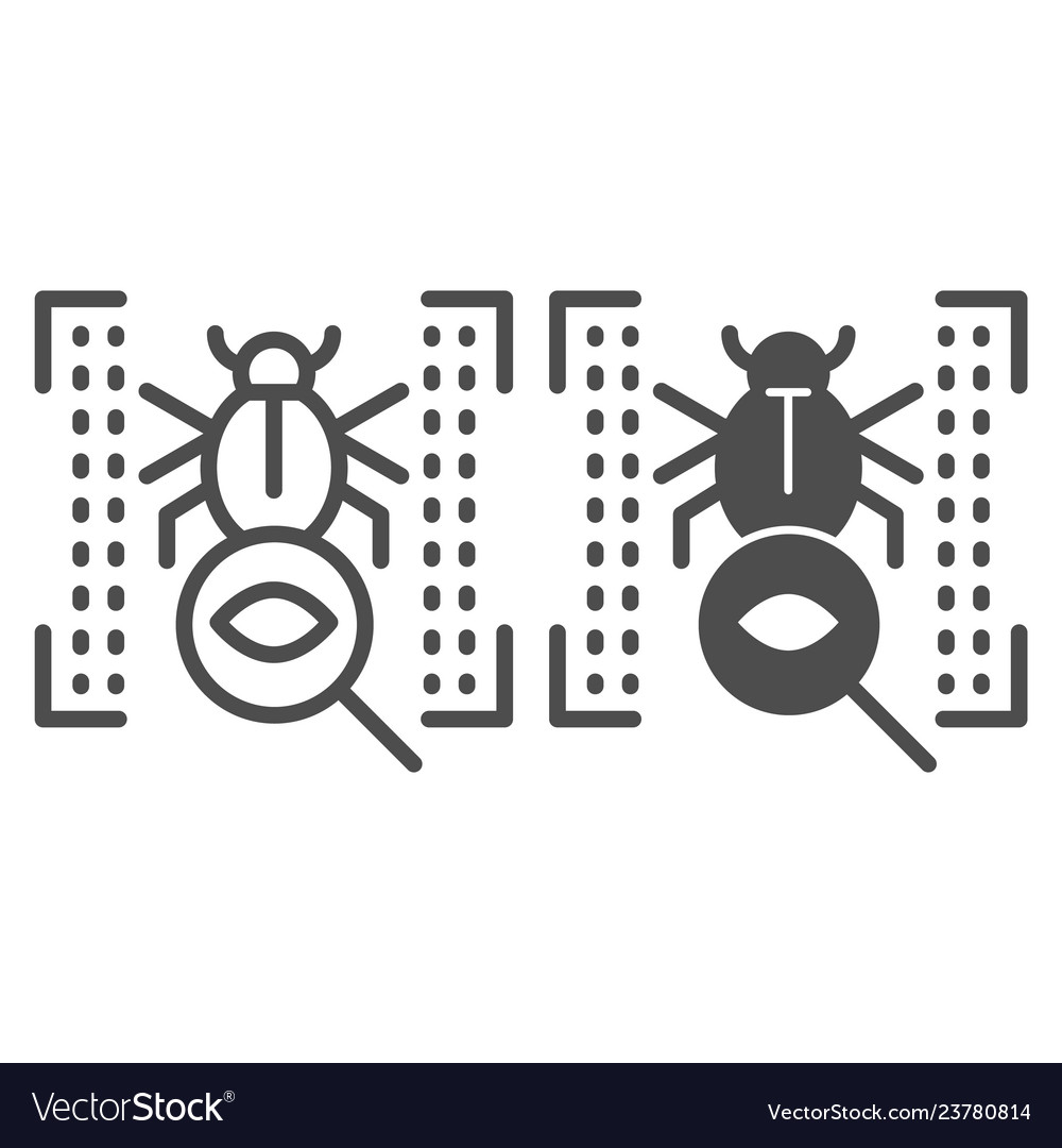 Vulnerability scan line and glyph icon bug search Vector Image