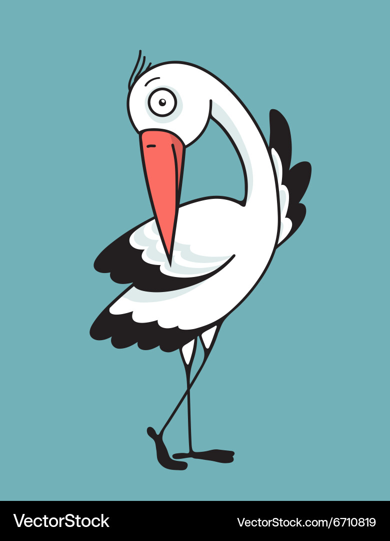 Bird stork flat design character Royalty Free Vector Image