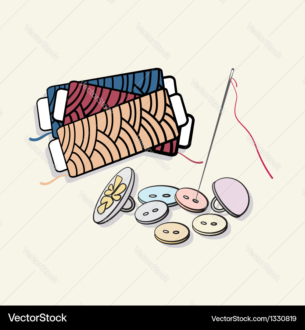 Buttons and reels of thread Royalty Free Vector Image