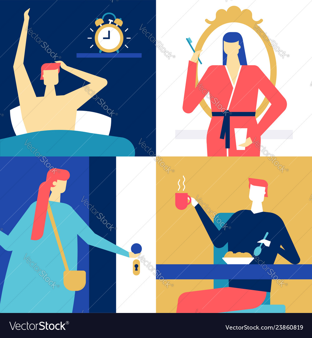 Daily routine - flat design style colorful Vector Image Daily routine - flat design style colorful Vector Image