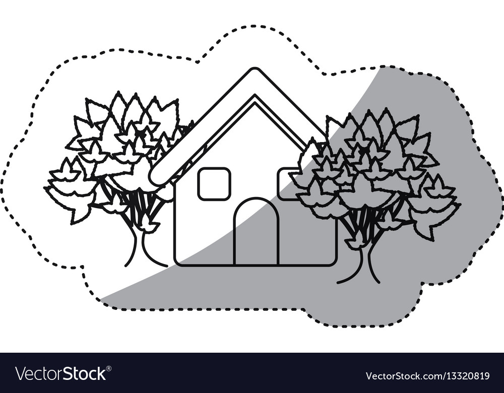 Sticker monochrome contour house with trees Vector Image Sticker monochrome contour house with trees Vector Image