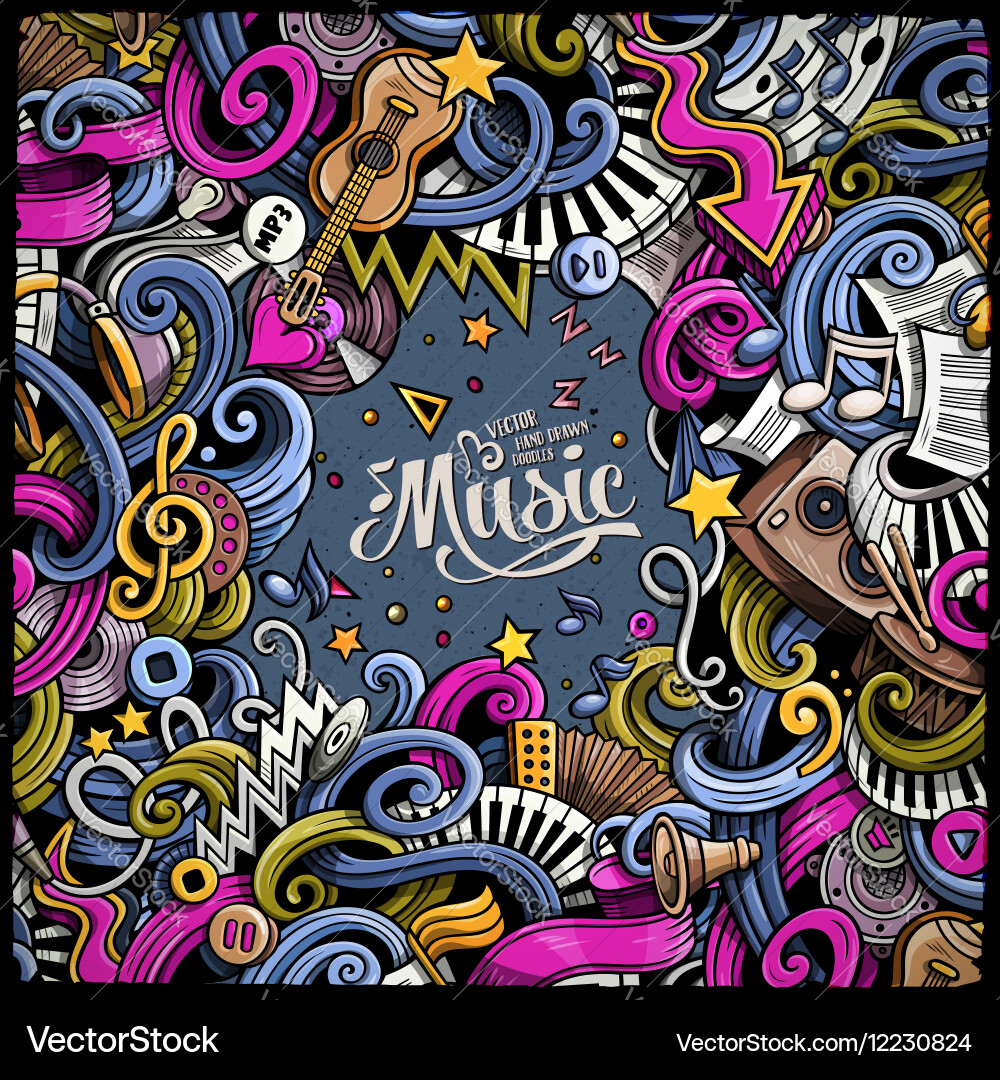 Cartoon hand-drawn doodles musical Royalty Free Vector Image