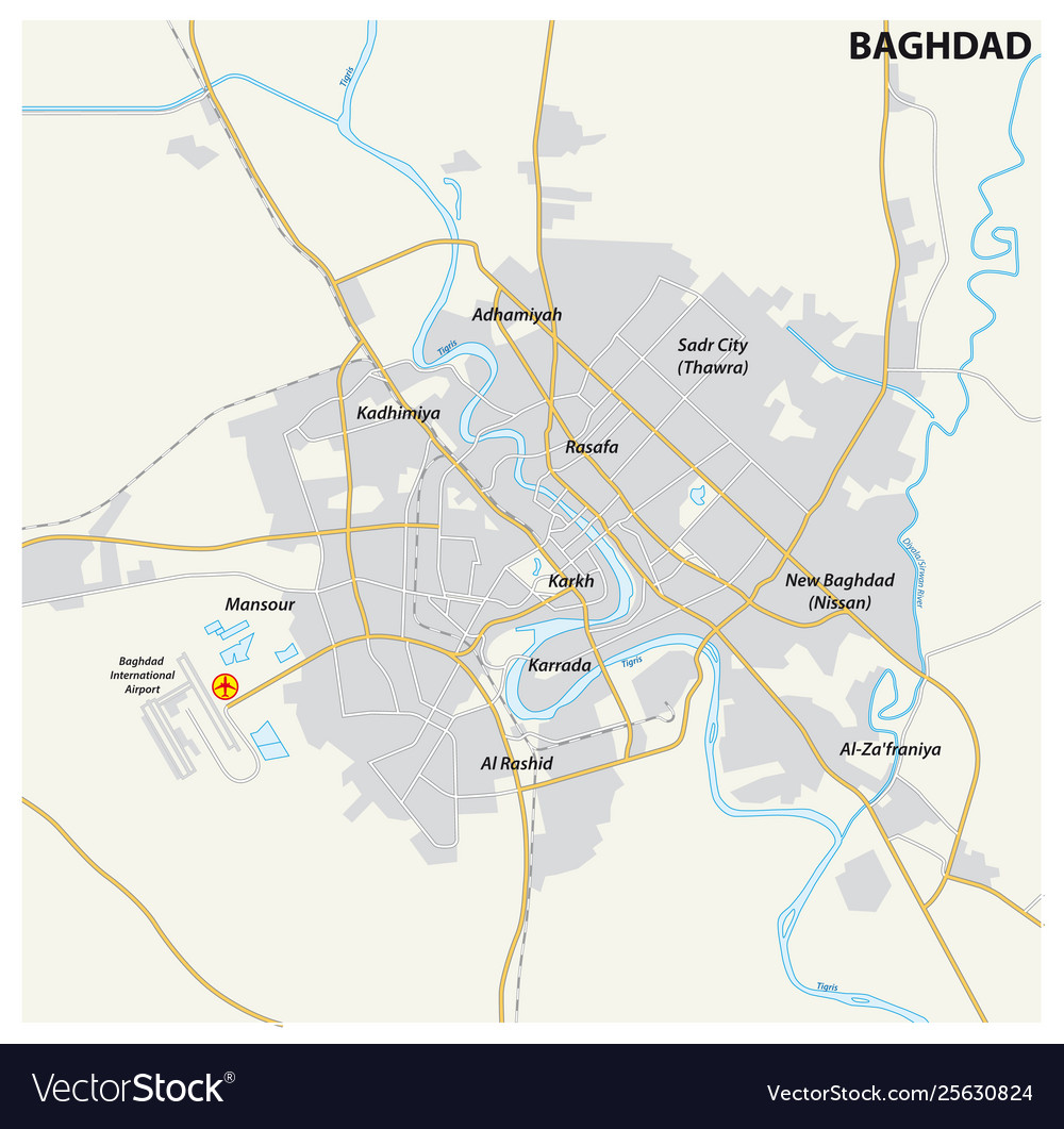 Road map iraqi capital baghdad Royalty Free Vector Image