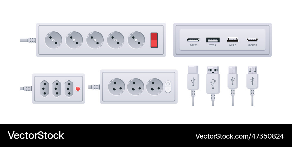 Usb charges socket plug types include type Vector Image