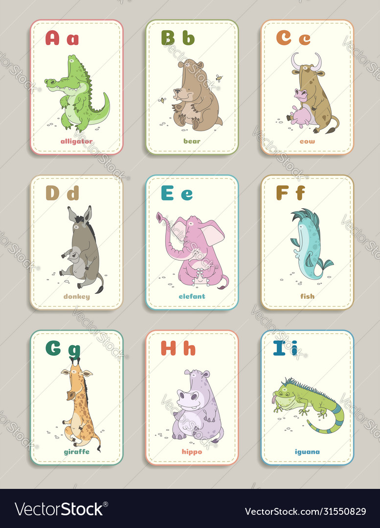 Card alphabet with animals part 1-1 Royalty Free Vector