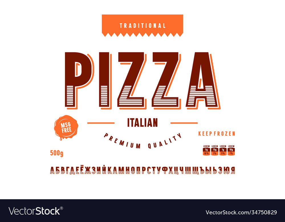 Decorative sans serif font and pizza label Vector Image Decorative sans serif font and pizza label Vector Image