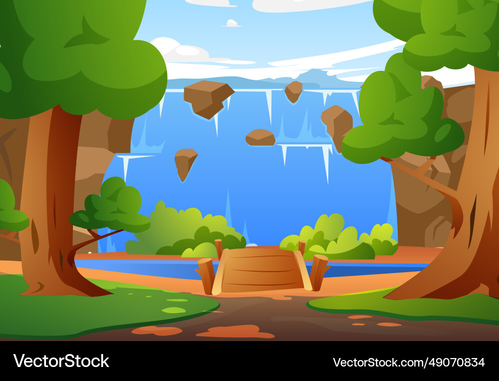 Cartoon landscape forest and waterfall flat Vector Image