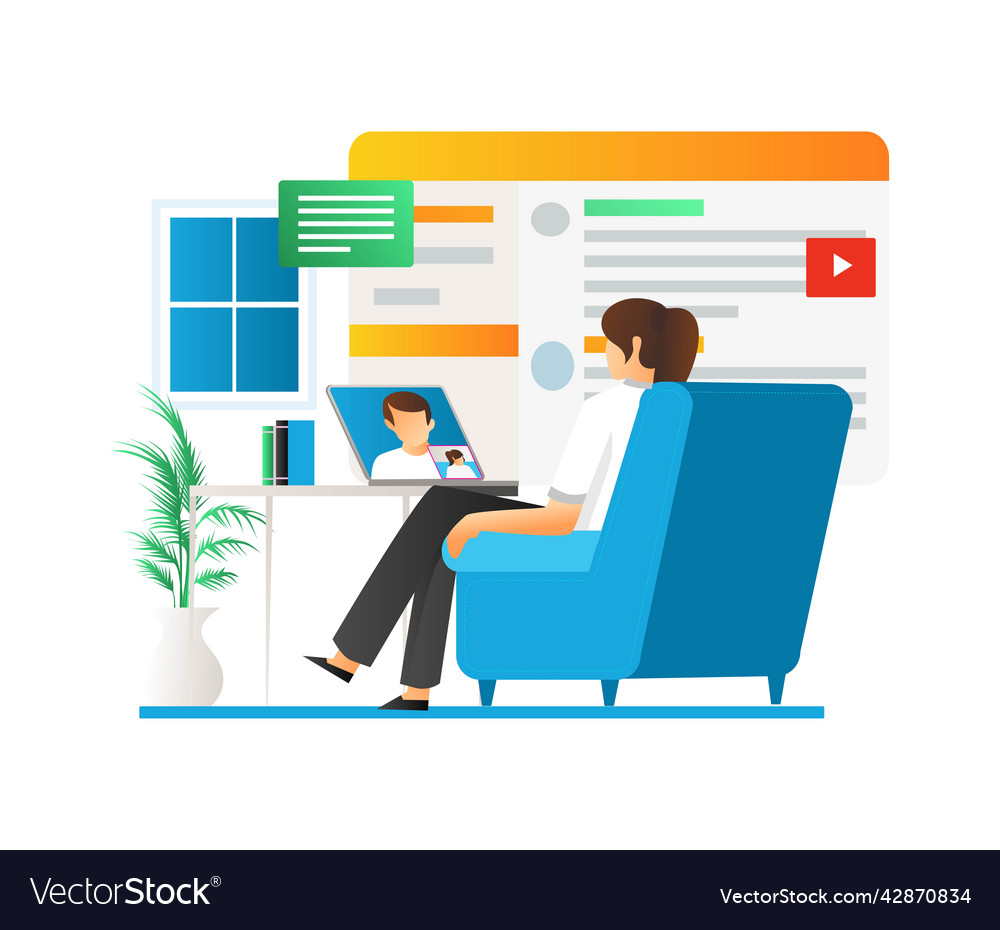 Isometric concept working with virtual online Vector Image