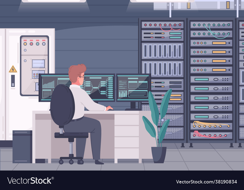 Server analyst cartoon composition Royalty Free Vector Image