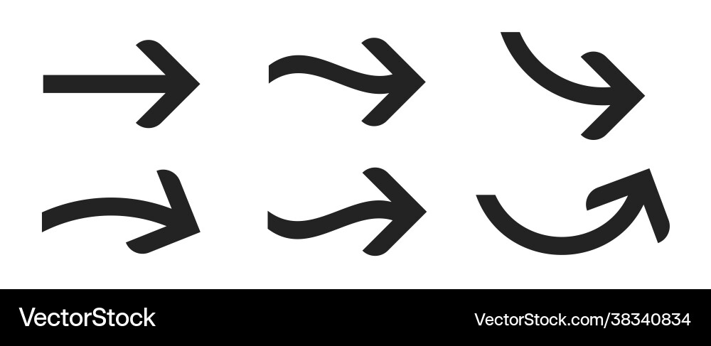 Set black arrow symbols curved tail Royalty Free Vector