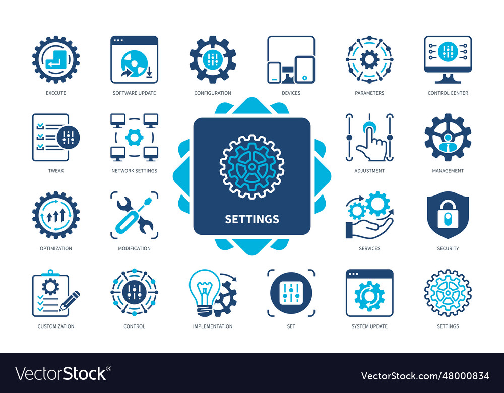 Settings solid icon set Royalty Free Vector Image
