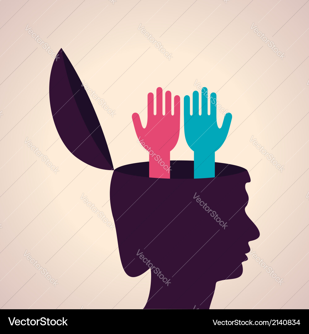 Thinking concept-human head with hand symbol Vector Image