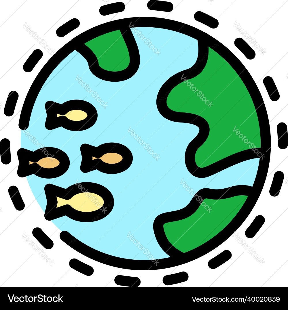 Global fish farm icon color outline Royalty Free Vector
