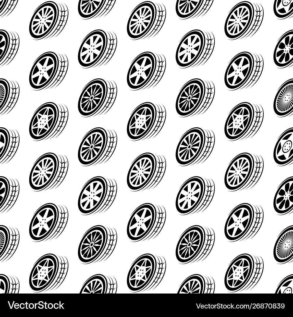 Seamless black wheel outline background Royalty Free Vector