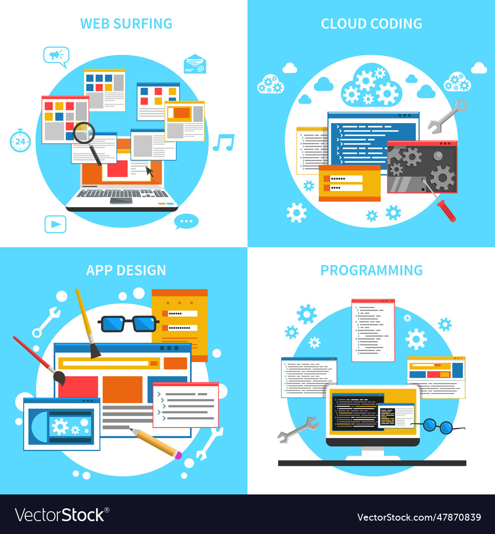 Web development concept icons set web development Vector Image