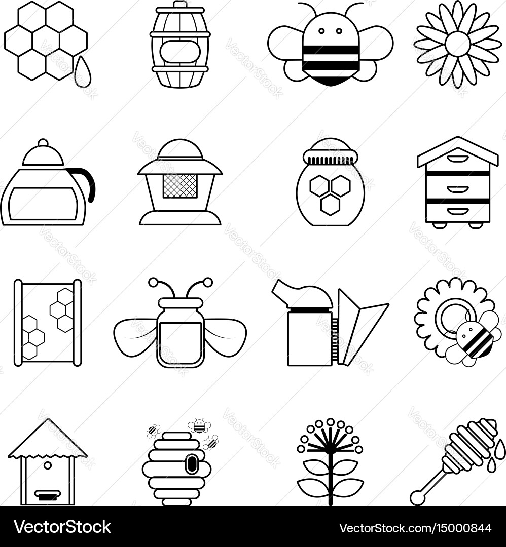 Apiary honey icons set outline style Royalty Free Vector