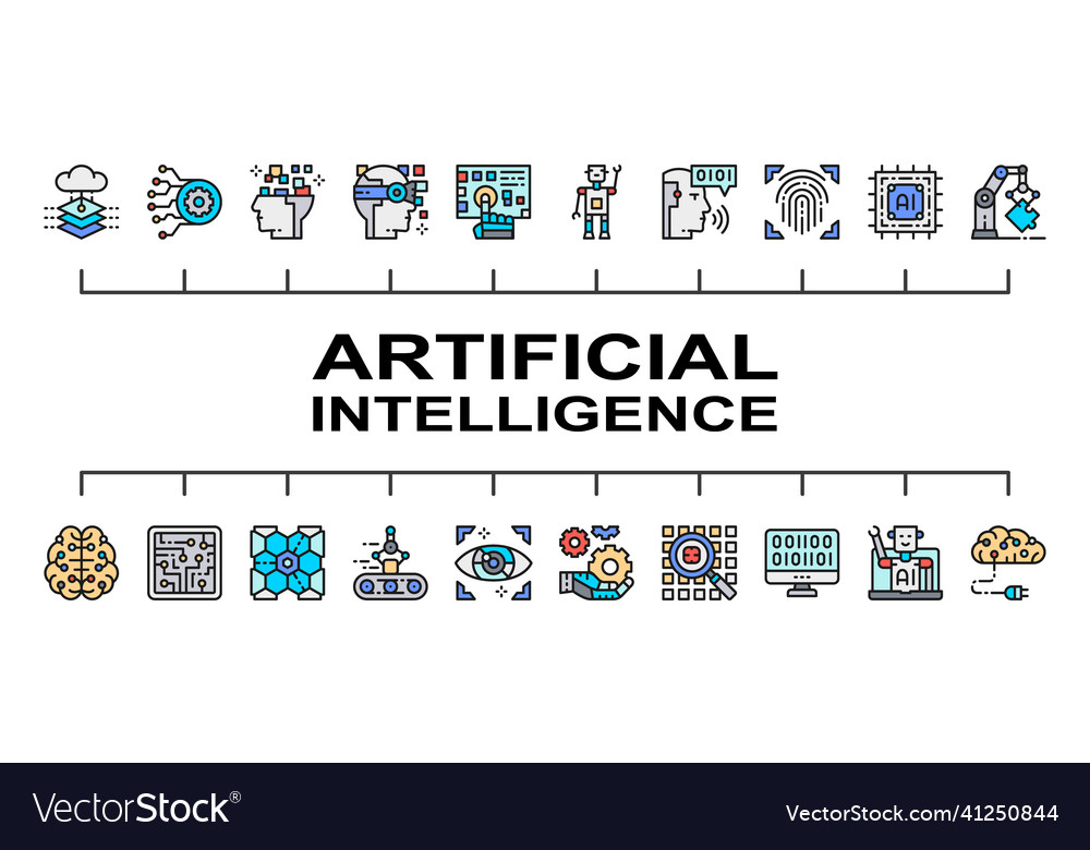 Artificial intelligence color icon banner Vector Image Artificial intelligence color icon banner Vector Image