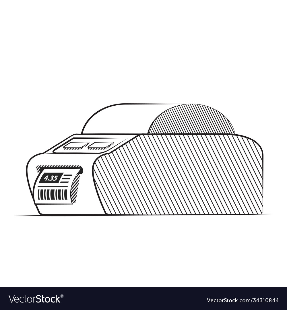 Bar code printer hand drawn label Royalty Free Vector Image