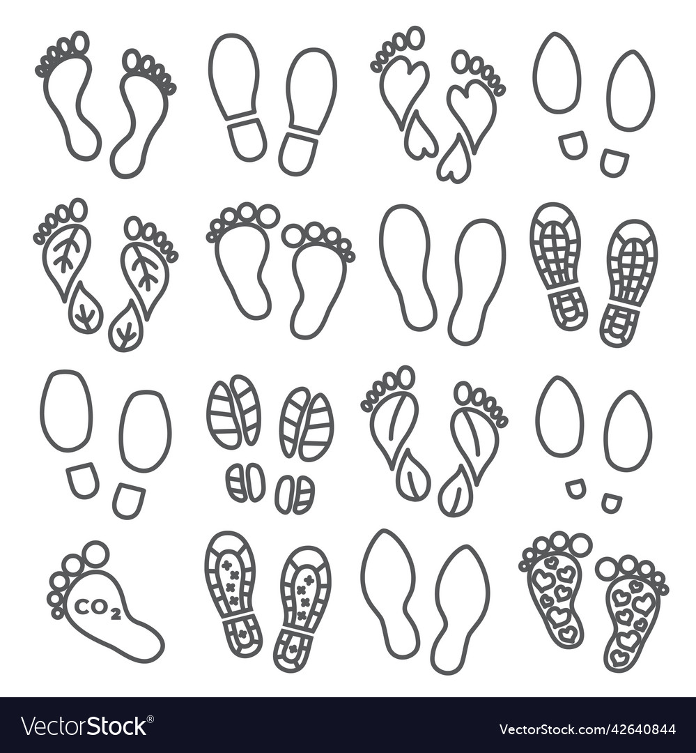 Footprint line icon set on white background Vector Image