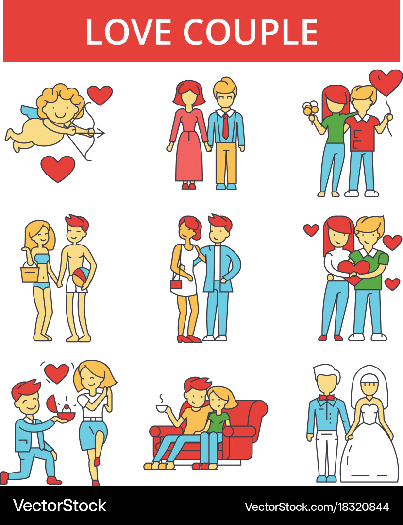 Love couple thin line icons linear Royalty Free Vector Image