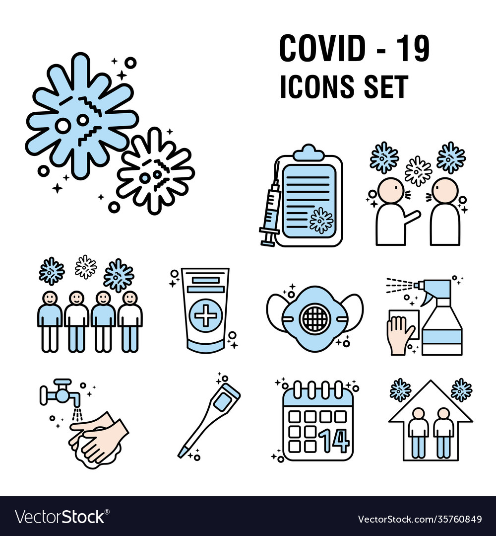 Bundle twenty two covid19 pandemic set line Vector Image