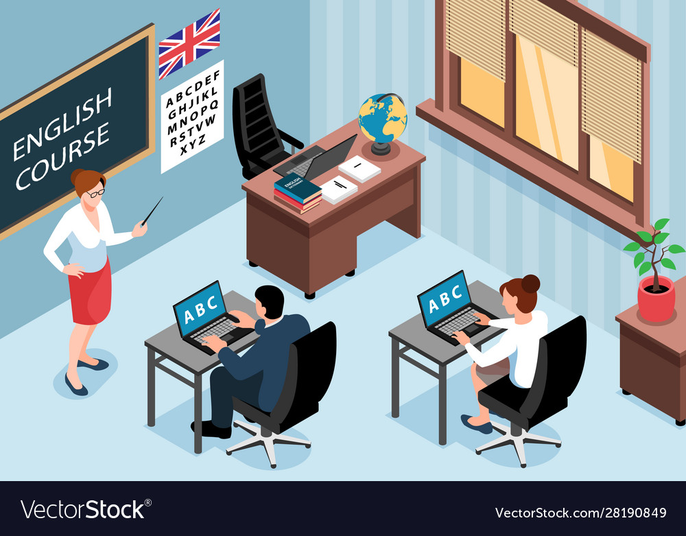 Isometric language classroom composition Vector Image