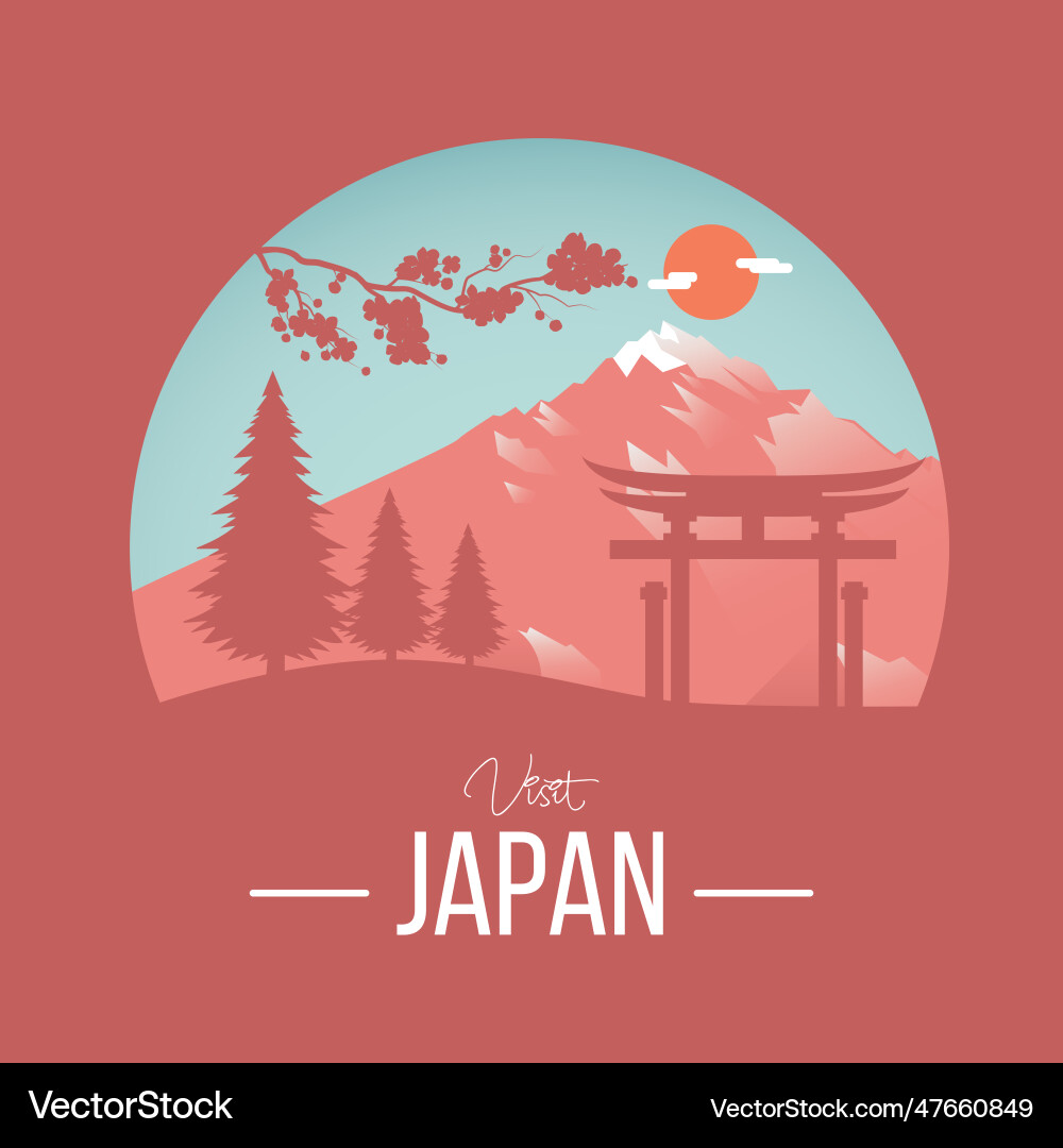 Traditional red modern japan landscape Royalty Free Vector