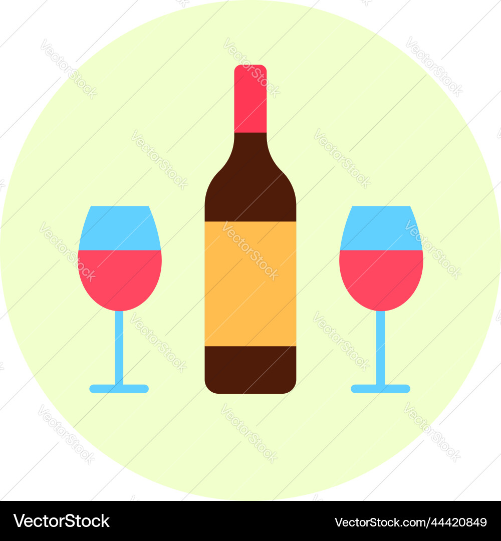 Wine bottle and glasses flat colorful circle icon Vector Image
