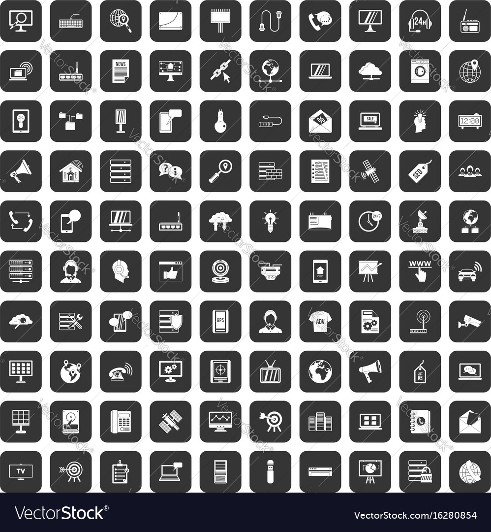 100 telecommunication icons set black Royalty Free Vector
