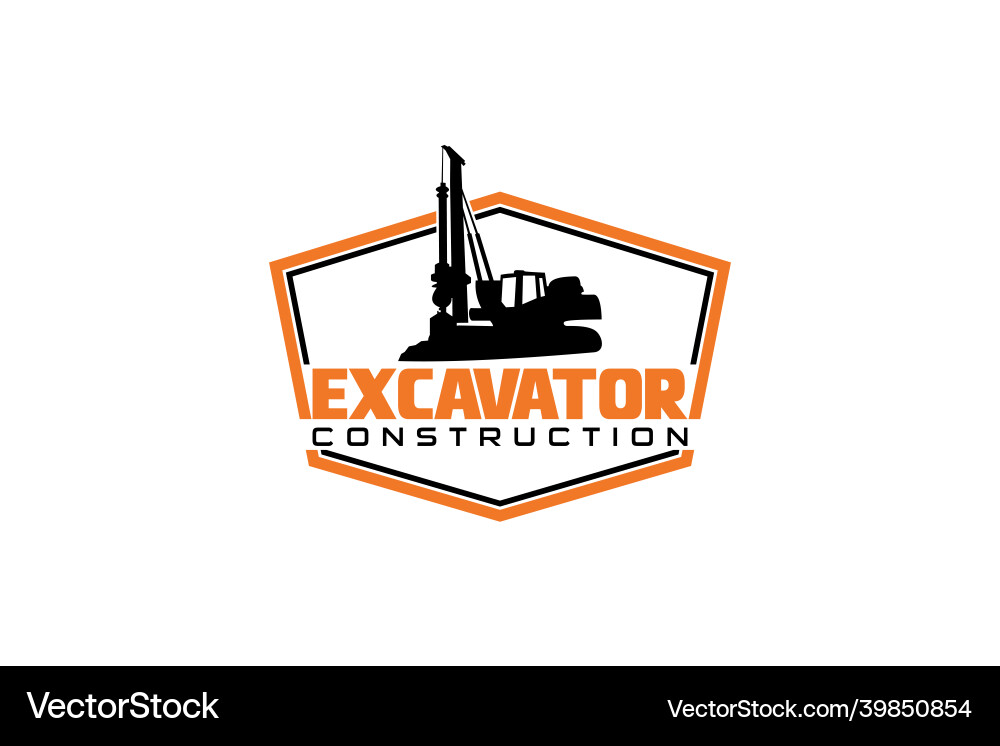 Contractor trench digger and drilling rig logo Vector Image