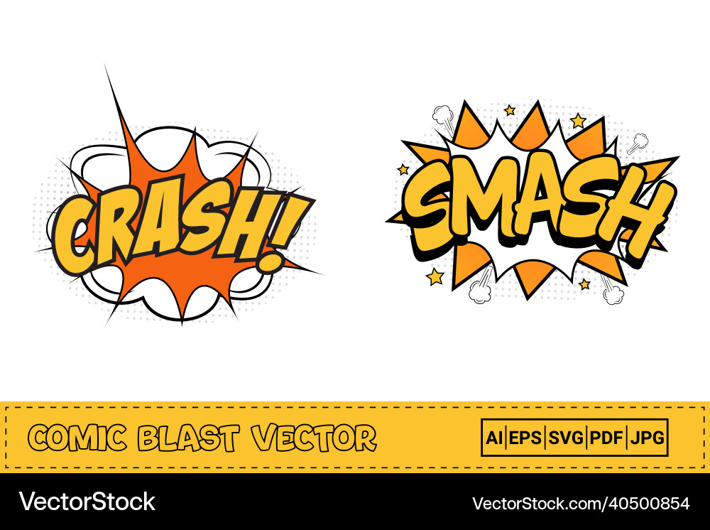 Crash comic burst with white yellow and orange Vector Image