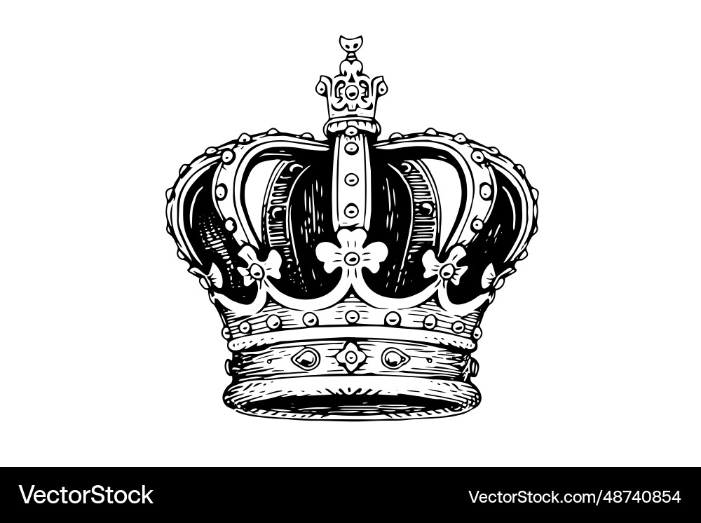 Hand drawn crown ink sketch engraving style Vector Image