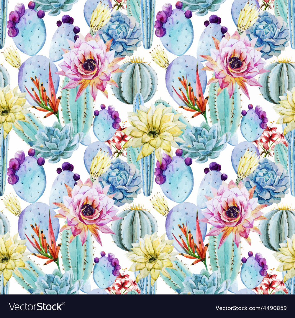 Cactus seamless patterns Royalty Free Vector Image