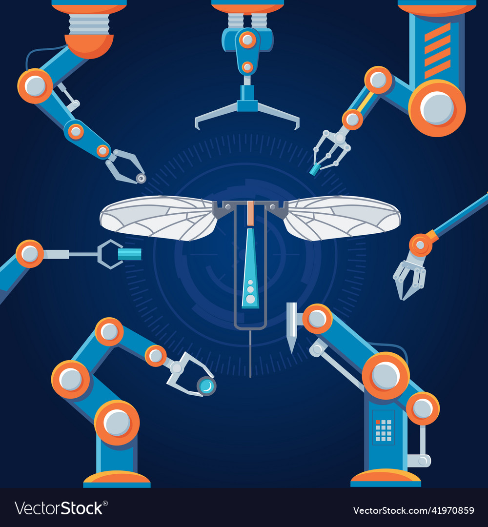 Engineering manufacturing robot set Royalty Free Vector