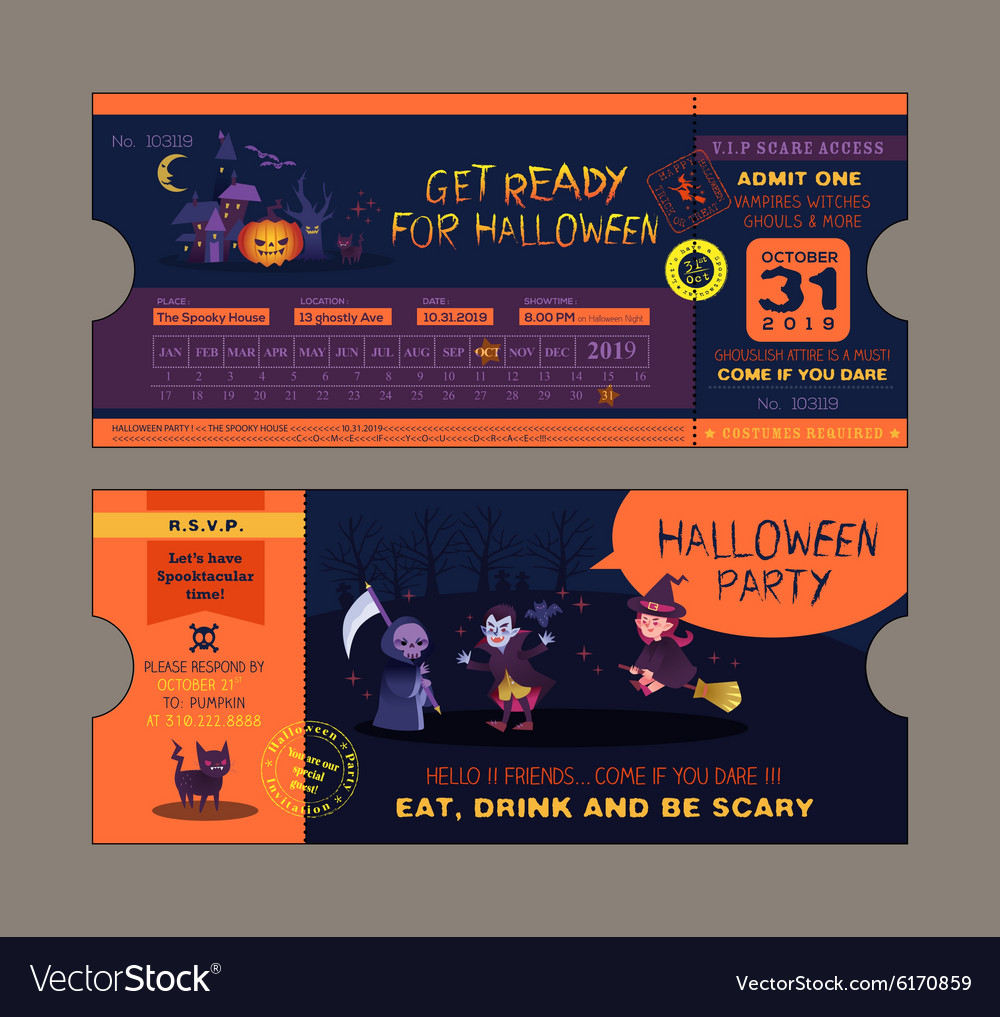 Halloween Party Ticket Card Template Royalty Free Vector