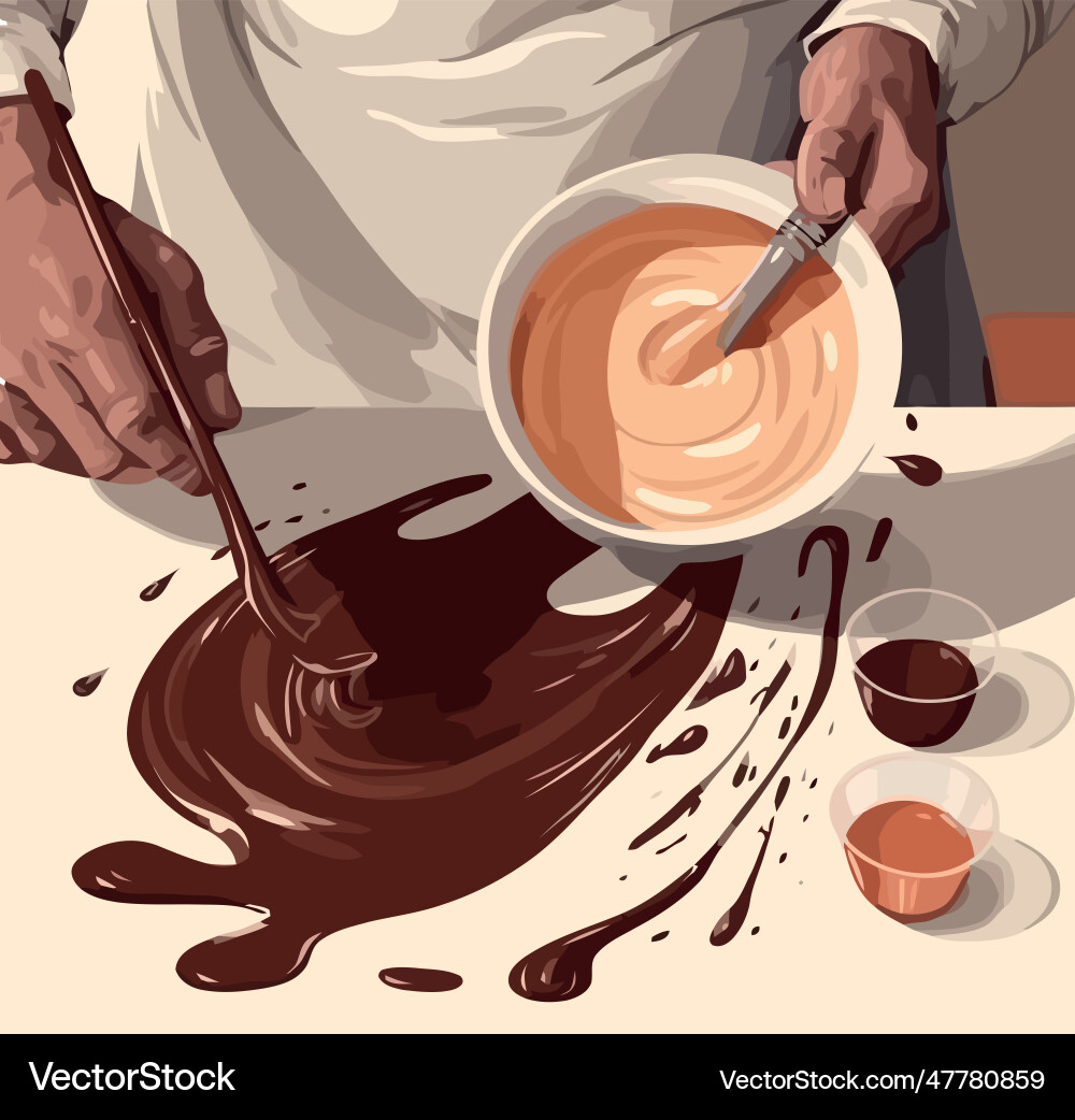Hand holding mug pouring chocolate drink Vector Image